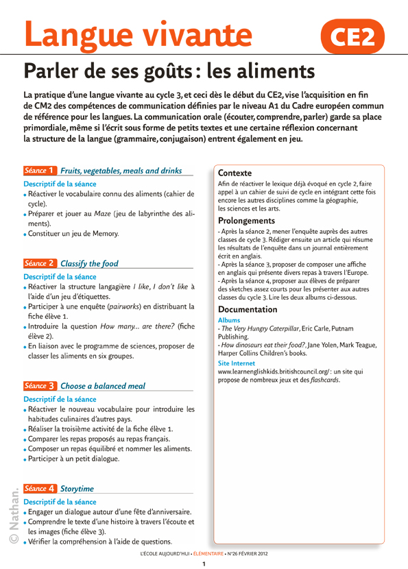 Parler de ses goûts : les aliments - Fiche pédagogique | Editions Nathan