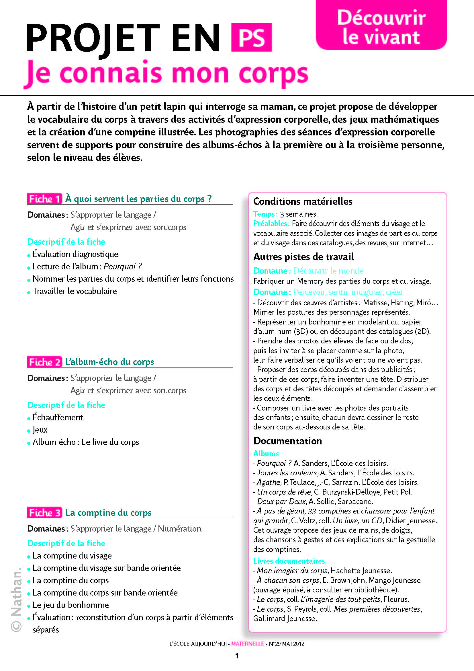 Je connais mon corps - Fiche pédagogique | Editions Nathan